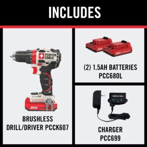 PORTER-CABLE 20V MAX* Cordless Drill / Driver Kit, 1/2-Inch (PCCK607LB)