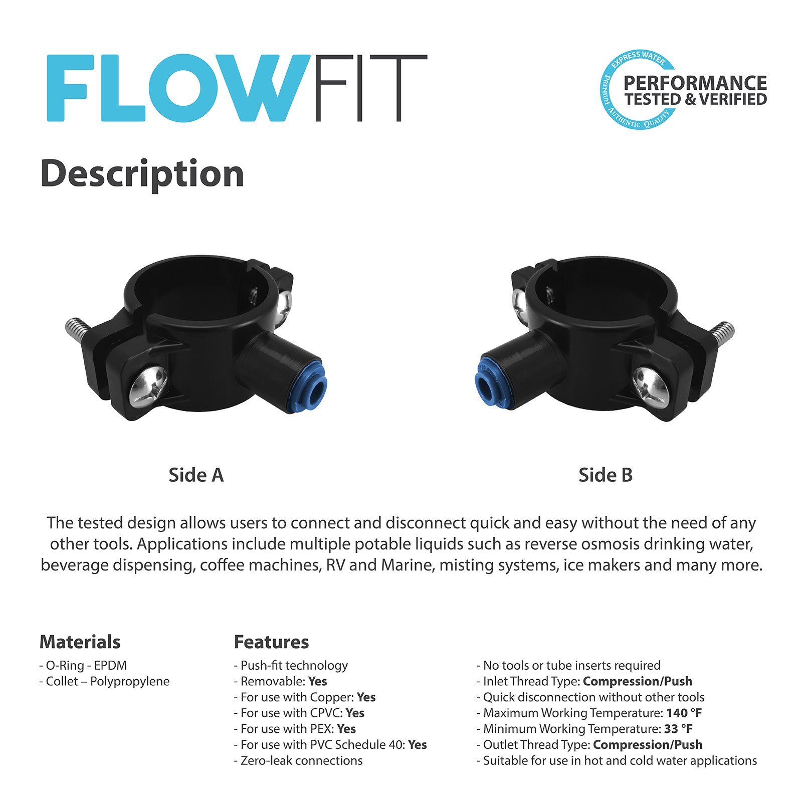 Drain Saddle Valve for Reverse Osmosis and Under Sink Water Filtration System – ¼” Quick Connect Pipe Saddle – for Pipes up to 1.5” in Diameter – Express Water