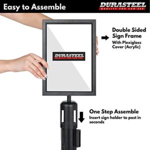 DuraSteel Stanchion Sign Holder - Portrait Display for 8.5" x 11" Paper Size - Double Sided Sign Frame with Plexiglass Cover - NOT Fit with US Weigh Sentry Stanchion - Crowd Control & Queue Barrier