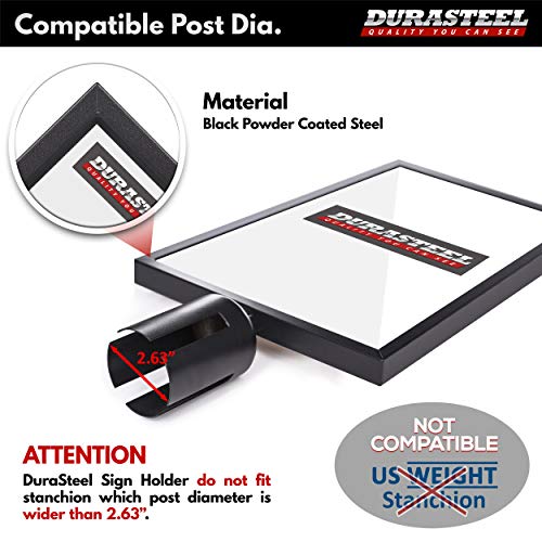 DuraSteel Stanchion Sign Holder - Portrait Display for 8.5" x 11" Paper Size - Double Sided Sign Frame with Plexiglass Cover - NOT Fit with US Weigh Sentry Stanchion - Crowd Control & Queue Barrier