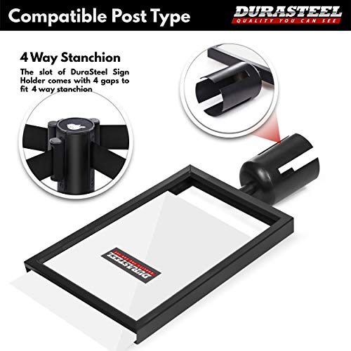 DuraSteel Stanchion Sign Holder - Portrait Display for 8.5" x 11" Paper Size - Double Sided Sign Frame with Plexiglass Cover - NOT Fit with US Weigh Sentry Stanchion - Crowd Control & Queue Barrier