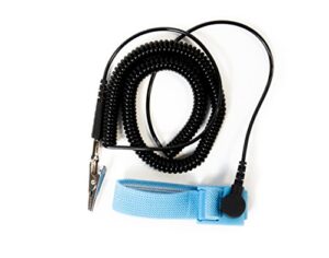 bertech esd anti-static fabric adjustable wrist strap with 12' cord, 1 megohm resistor, 4 mm snap, blue