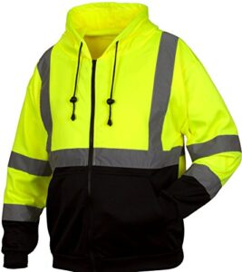 pyramex safety rszh3210xl rszh32 series sweatshirts hi-vis lime zipper sweatshirt with black bottom- size extra large, green