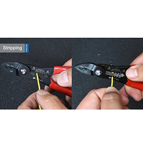 NEIKO 02037A Compact Wire Stripper | 4-in-1 Multi Purpose Electricians Pliers | Wire Crimper, Cutter and Gripper | 12-20 AWG Wire Service Tool | Crimps Insulated & Non-Insulated | Electrical Stripping