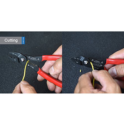 NEIKO 02037A Compact Wire Stripper | 4-in-1 Multi Purpose Electricians Pliers | Wire Crimper, Cutter and Gripper | 12-20 AWG Wire Service Tool | Crimps Insulated & Non-Insulated | Electrical Stripping