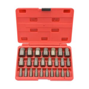 neiko 04204a hex-head multispline screw and bolt extractor set, easy-out screw extraction, broken bolt remover, stripped fastener tool, 1/8 inch to 7/8 inch in 1/32-inch increments, crmo, 25 pieces