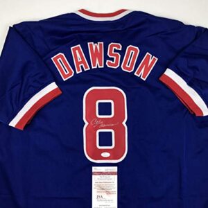 autographed/signed andre dawson chicago blue baseball jersey jsa coa