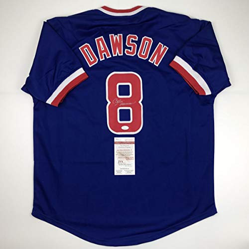 Autographed/Signed Andre Dawson Chicago Blue Baseball Jersey JSA COA