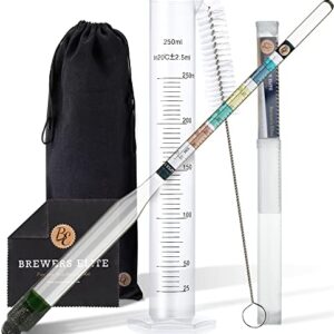 Brewer's Elite Hydrometer & Plastic Test Jar - for Home Brew Beer, Wine, Mead and Kombucha - Deluxe Triple Scale Set, Hardcase and Cloth - Specific Gravity ABV Tester