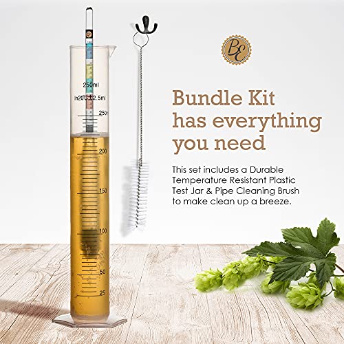 Brewer's Elite Hydrometer & Plastic Test Jar - for Home Brew Beer, Wine, Mead and Kombucha - Deluxe Triple Scale Set, Hardcase and Cloth - Specific Gravity ABV Tester