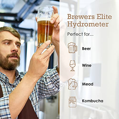 Brewer's Elite Hydrometer & Plastic Test Jar - for Home Brew Beer, Wine, Mead and Kombucha - Deluxe Triple Scale Set, Hardcase and Cloth - Specific Gravity ABV Tester