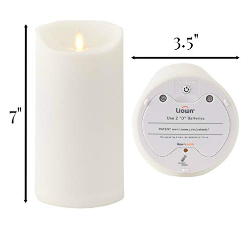 Liown Outdoor Moving Flame Candle: LED Battery Operated Waterproof Plastic Flickering Indoor Outdoor Flameless Candles with Timer (7" Ivory)