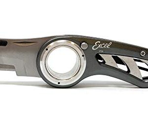 Excel Blades Revo Folding Pocket Utility Knife - Aluminum Body Heavy Duty Box Cutter with Holster, Anti-Slip Finger Loop Design Grip, Quick Change Blades and 3 Lock Positions Design, Grey