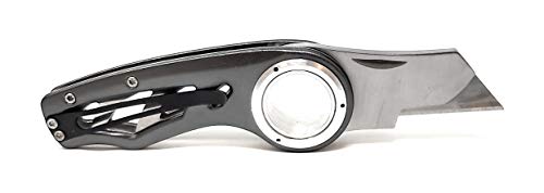 Excel Blades Revo Folding Pocket Utility Knife - Aluminum Body Heavy Duty Box Cutter with Holster, Anti-Slip Finger Loop Design Grip, Quick Change Blades and 3 Lock Positions Design, Grey