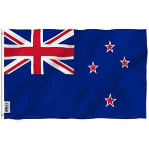 anley fly breeze 3x5 foot new zealand flag - vivid color and fade proof - canvas header and double stitched - new zealander kiwi national flags polyester with brass grommets 3 x 5 ft