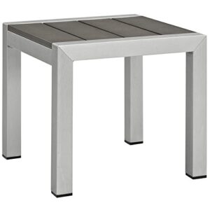 modway shore aluminum outdoor patio side table in silver gray