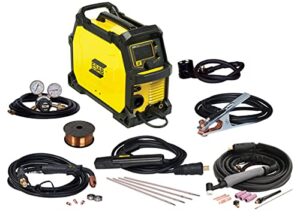 esab 0558102240 rebel emp 215ic multi-process mig/tig/flux/stick welding system, smig technology, 4.3" screen, victor gas regulator, tweco fusion 180 mig gun, tig torch and electrode holder