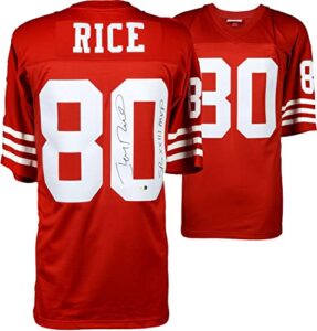 jerry rice san francisco 49ers autographed mitchell and ness red replica jersey with "sb xxiii mvp" inscription - autographed nfl jerseys