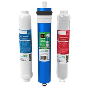 aquaticlife inline ro buddie replacement cartridges - includes carbon block filter, sediment cartridge and 50 gpd membrane for ro/rodi reverse osmosis deionization water filter system units