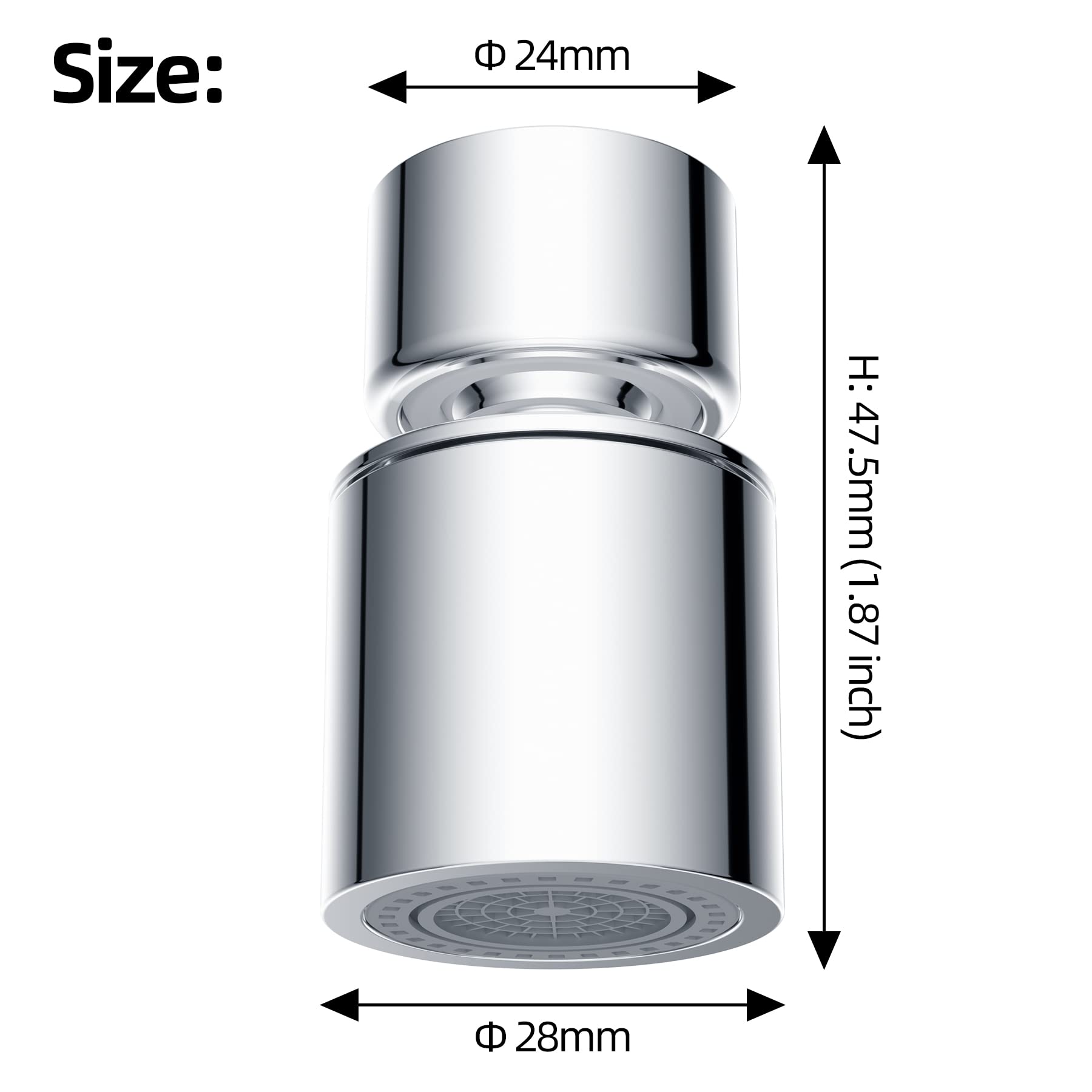 NSF Certified Faucet Aerator, CUPC Certification 360° Swivel Kitchen Sink Aerator, Dual-function 2-Flow Sprayer Faucet Head, Faucet Replacement Part 55/64 Inch Female Thread - Chrome