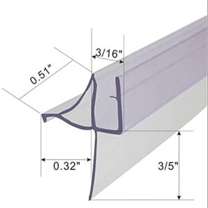 Frameless Shower Door Bottom Seal Shower Sweep with Drip Rail for 3/16-Inch Glass,36-Inch Long, Vinyl, Clear