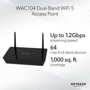 NETGEAR Wireless Desktop Access Point (WAC104) - WiFi 5 Dual-Band AC1200 Speed | 3 x 1G Ethernet Ports | Up to 64 Devices | WPA2 Security | Desktop | MU-MIMO | Supports 3 SSIDs | 802.11ac