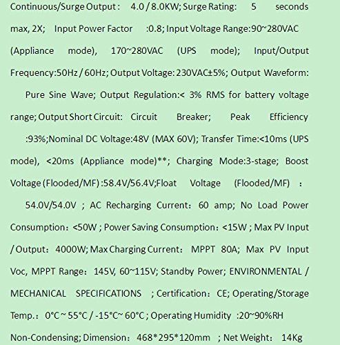 GOWE 16kw Solar inverter system 48v 230v with 80a mppt solar charger battery charger