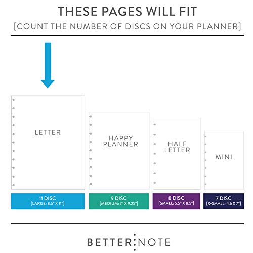 BetterNote 2024 Monthly Calendar Refill with Tabbed Dividers for Discbound Notebooks, Index Tabs, Disc, Pages Fit Happy Planner, Circa Levenger, Arc, TUL, IWP, Talia (Whimsy, 11-Disc, 8.5"x11")