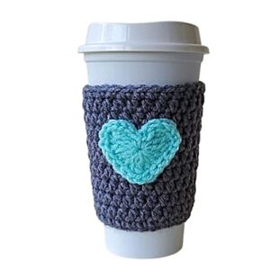 cup cozy sleeve, reusable coffee and tea cup cover (grey and mint)