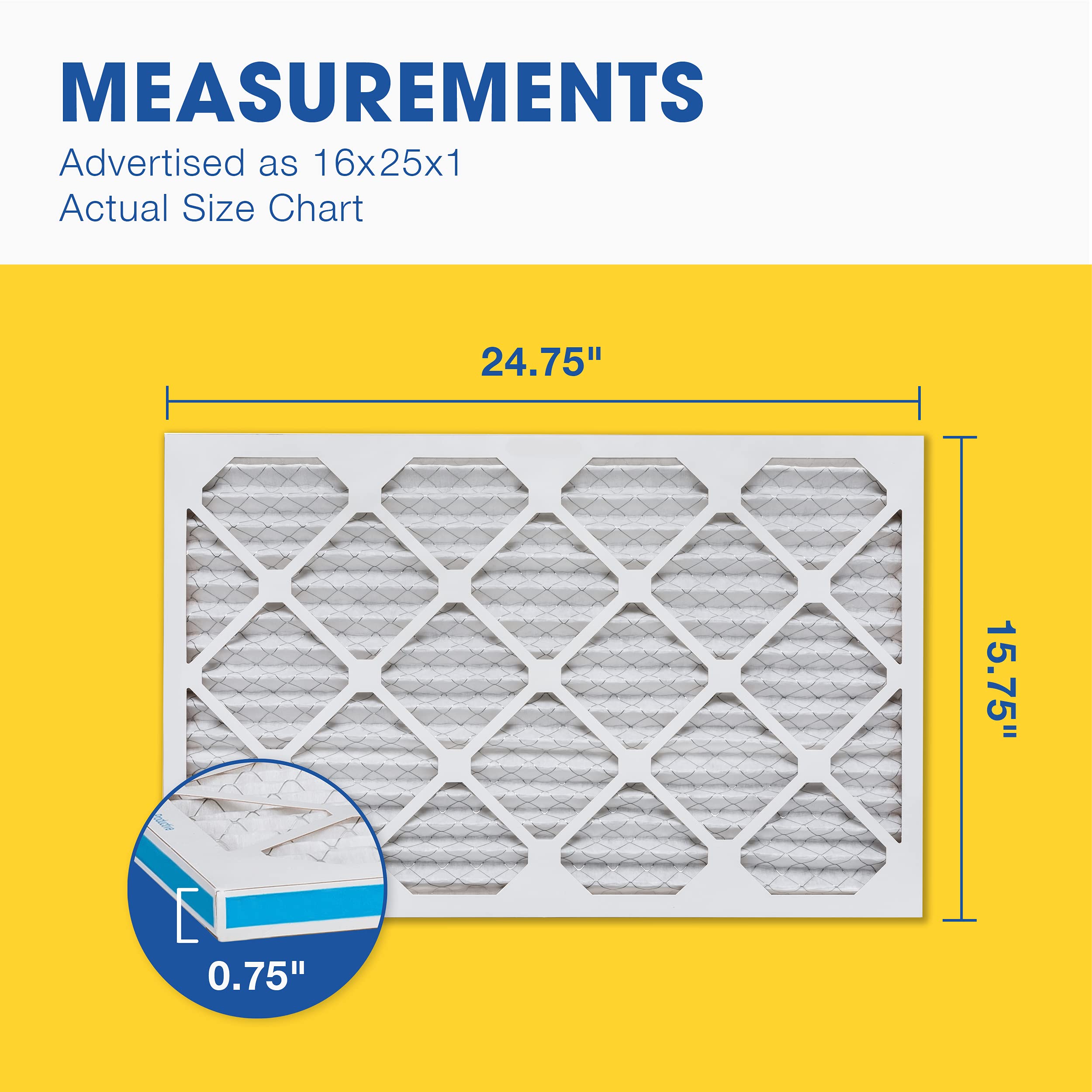 Aerostar 16x25x1 MERV 11 Pleated AC Furnace Air Filter, 6 Pack (Actual Size: 15 3/4"x 24 3/4" x 3/4")