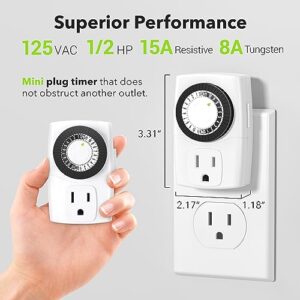 BN-LINK BND-60/U47 Indoor Mini 24-Hour Mechanical Outlet Timer, 3-Prong, 2-Pack