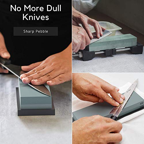 Sharp Pebble Premium Whetstone Knife Sharpening Stone 2 Side Grit 400/1000 Wetstone Kit -Wet Stone Kitchen Knife Sharpener with Flattening Stone & NonSlip Rubber Base