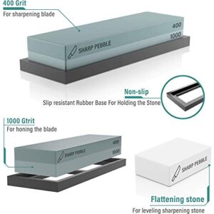 Sharp Pebble Premium Whetstone Knife Sharpening Stone 2 Side Grit 400/1000 Wetstone Kit -Wet Stone Kitchen Knife Sharpener with Flattening Stone & NonSlip Rubber Base