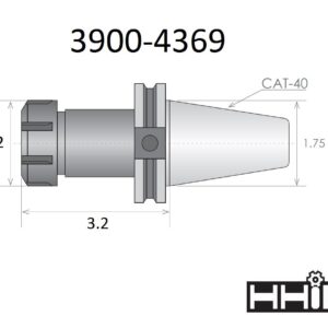 HHIP 3900-4369 CAT 40 Type ER-32 Collet Chuck, 5/8" -11 Drawbar End, 0.078-0.787" Collet Range, 3.2" Gage Depth