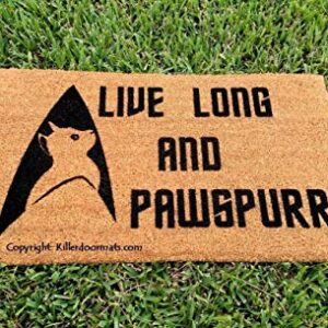 Live Long and Pawspurr Funny Fandom Custom Handpainted Welcome Doormat by Killer Doormats - Small