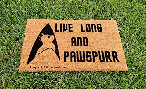 Live Long and Pawspurr Funny Fandom Custom Handpainted Welcome Doormat by Killer Doormats - Small