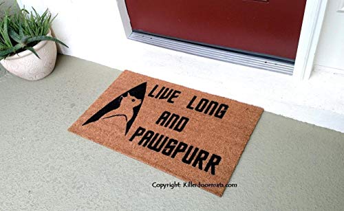 Live Long and Pawspurr Funny Fandom Custom Handpainted Welcome Doormat by Killer Doormats - Small