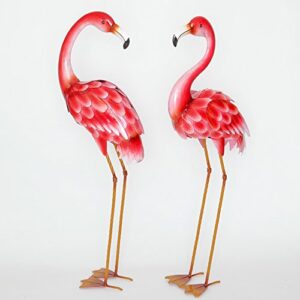 bits and pieces - 35 ½” tall metal flamingo garden statues - yard decorations - outdoor sculptures - garden decoration - flamingo yard art - set of 2