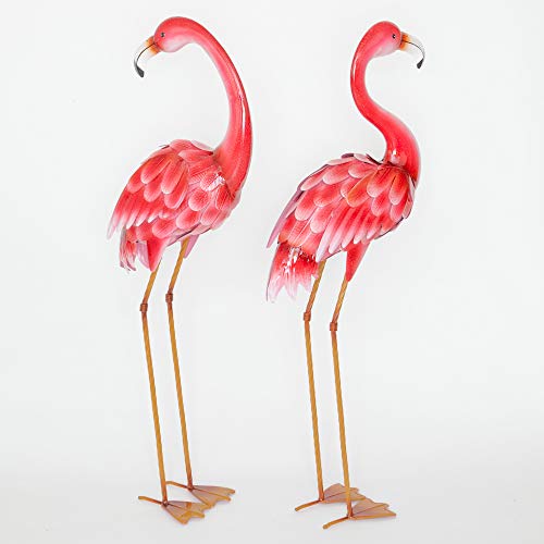 Bits and Pieces - 35 ½” Tall Metal Flamingo Garden Statues - Yard Decorations - Outdoor Sculptures - Garden Decoration - Flamingo Yard Art - Set of 2