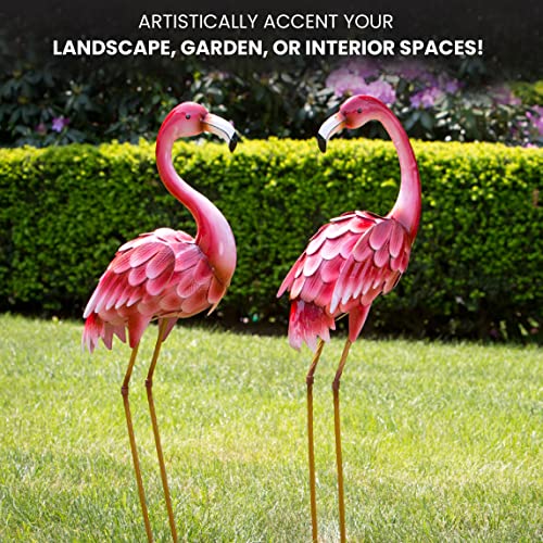 Bits and Pieces - 35 ½” Tall Metal Flamingo Garden Statues - Yard Decorations - Outdoor Sculptures - Garden Decoration - Flamingo Yard Art - Set of 2