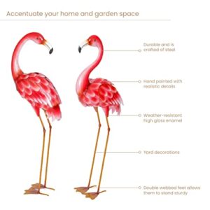 Bits and Pieces - 35 ½” Tall Metal Flamingo Garden Statues - Yard Decorations - Outdoor Sculptures - Garden Decoration - Flamingo Yard Art - Set of 2