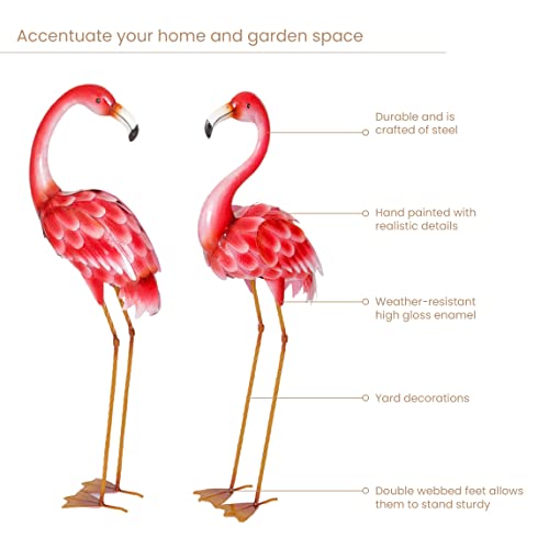 Bits and Pieces - 35 ½” Tall Metal Flamingo Garden Statues - Yard Decorations - Outdoor Sculptures - Garden Decoration - Flamingo Yard Art - Set of 2