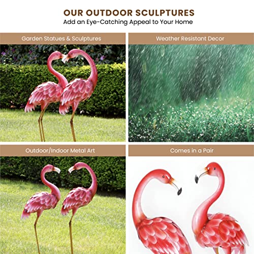 Bits and Pieces - 35 ½” Tall Metal Flamingo Garden Statues - Yard Decorations - Outdoor Sculptures - Garden Decoration - Flamingo Yard Art - Set of 2