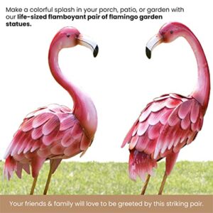 Bits and Pieces - 35 ½” Tall Metal Flamingo Garden Statues - Yard Decorations - Outdoor Sculptures - Garden Decoration - Flamingo Yard Art - Set of 2