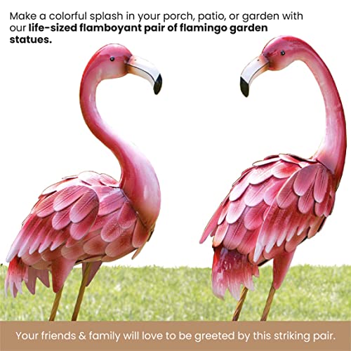 Bits and Pieces - 35 ½” Tall Metal Flamingo Garden Statues - Yard Decorations - Outdoor Sculptures - Garden Decoration - Flamingo Yard Art - Set of 2