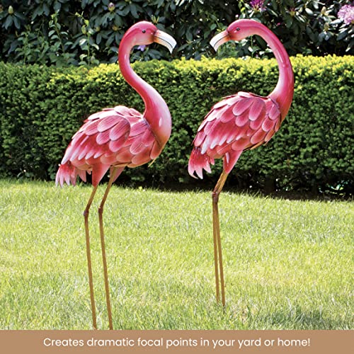 Bits and Pieces - 35 ½” Tall Metal Flamingo Garden Statues - Yard Decorations - Outdoor Sculptures - Garden Decoration - Flamingo Yard Art - Set of 2