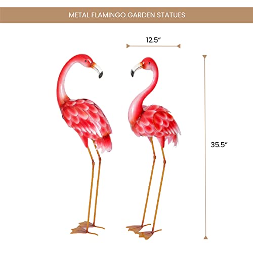 Bits and Pieces - 35 ½” Tall Metal Flamingo Garden Statues - Yard Decorations - Outdoor Sculptures - Garden Decoration - Flamingo Yard Art - Set of 2