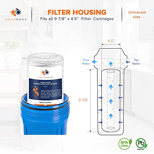 Aquaboon 5 Micron 10" x 4.5" String Wound Sediment Water Filter Cartridge | Whole House Sediment Filtration | Compatible with 84637, WPX5BB97P, PC10, 355214-45, 355215-45, WP10BB97P WP5BB97P 6-Pack