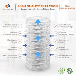 Aquaboon 5 Micron 10" x 4.5" String Wound Sediment Water Filter Cartridge | Whole House Sediment Filtration | Compatible with 84637, WPX5BB97P, PC10, 355214-45, 355215-45, WP10BB97P WP5BB97P 6-Pack