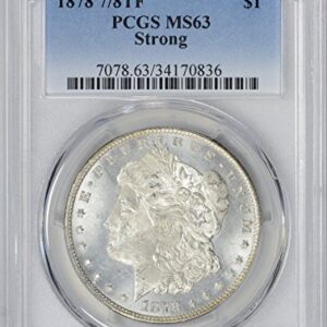 1878-P Morgan Silver Dollar, 7/8TF Strong, MS63, PCGS